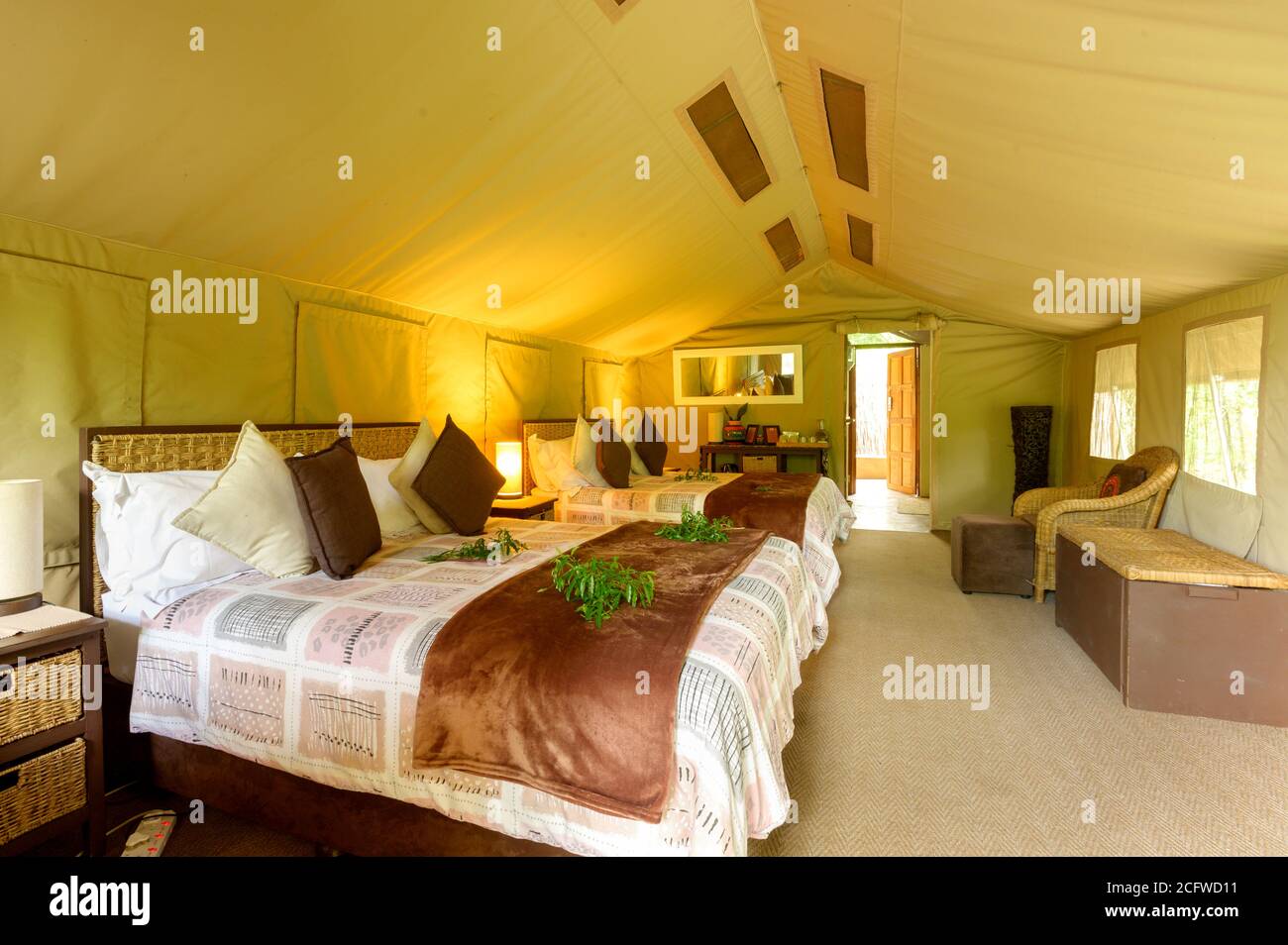 Luxury safari tent at a tourist game park in South Africa. Tembe ...