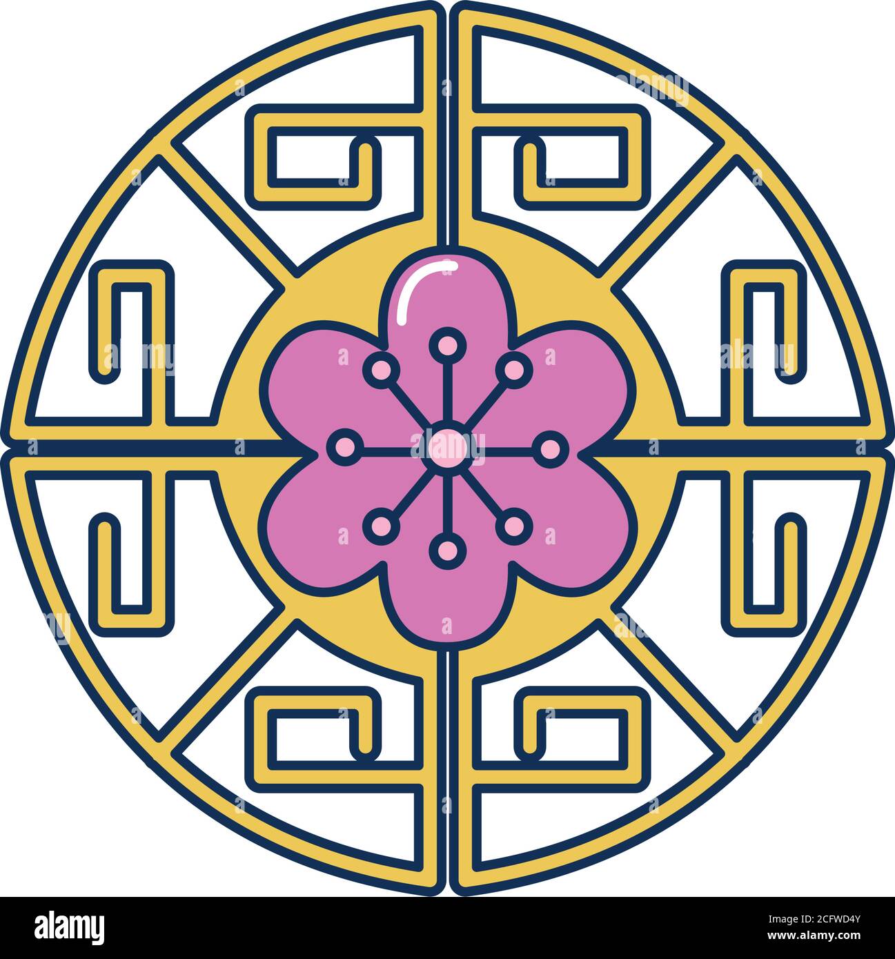 mid autumn concept, floral chinese charm icon over white background ...