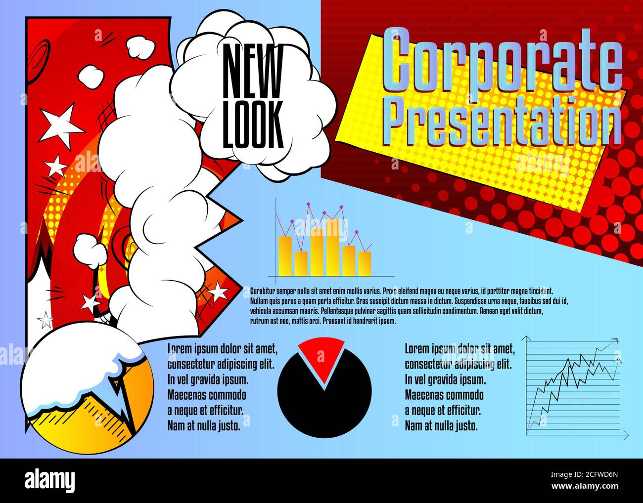 Comic book business presentation template. Vector graphic for company ...