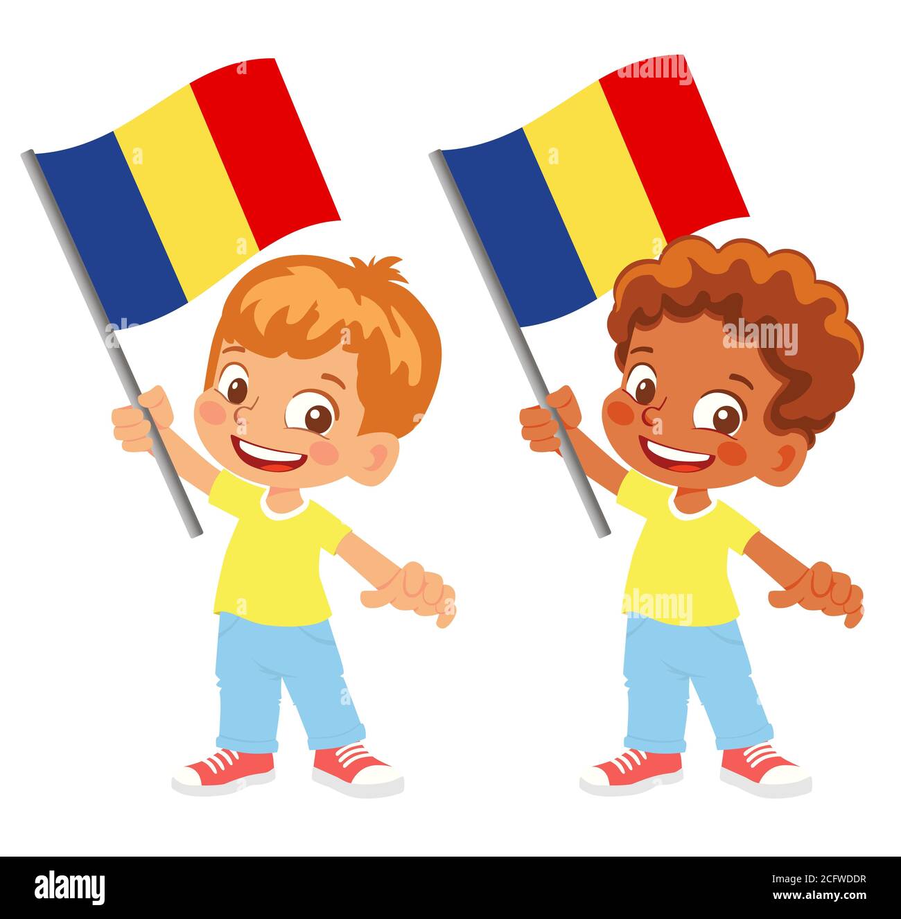 Chad flag in hand. Children holding flag. National flag of Chad Stock ...