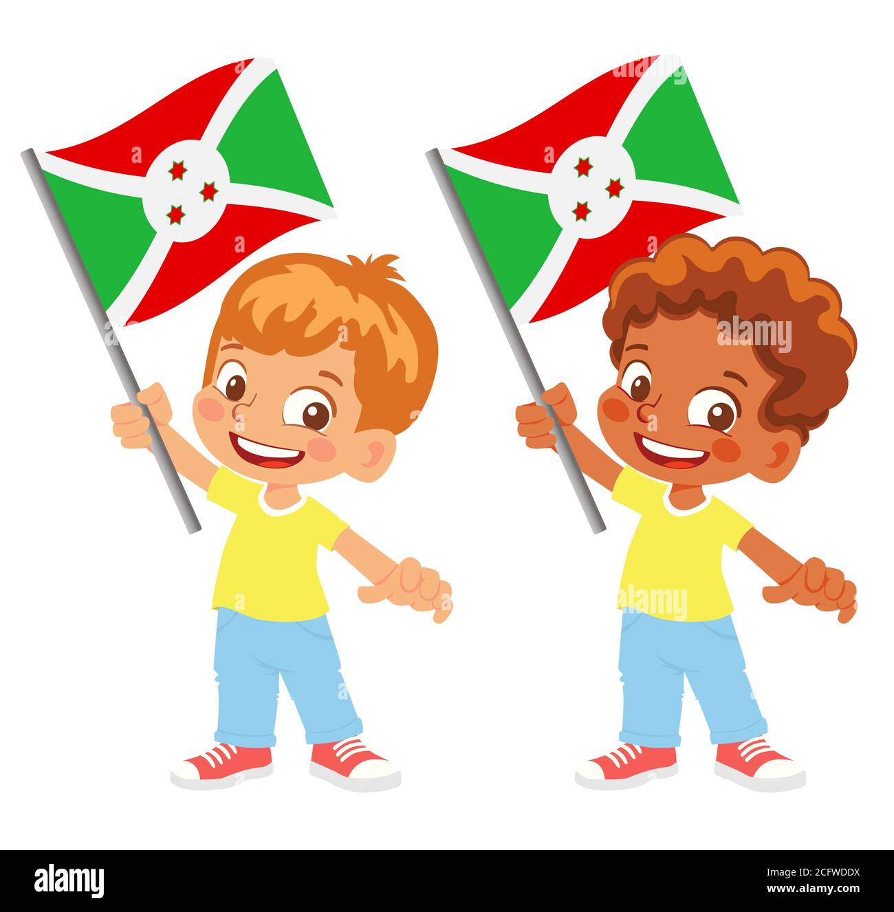 Burundi flag in hand. Children holding flag. National flag of Burundi Stock Photo - Alamy