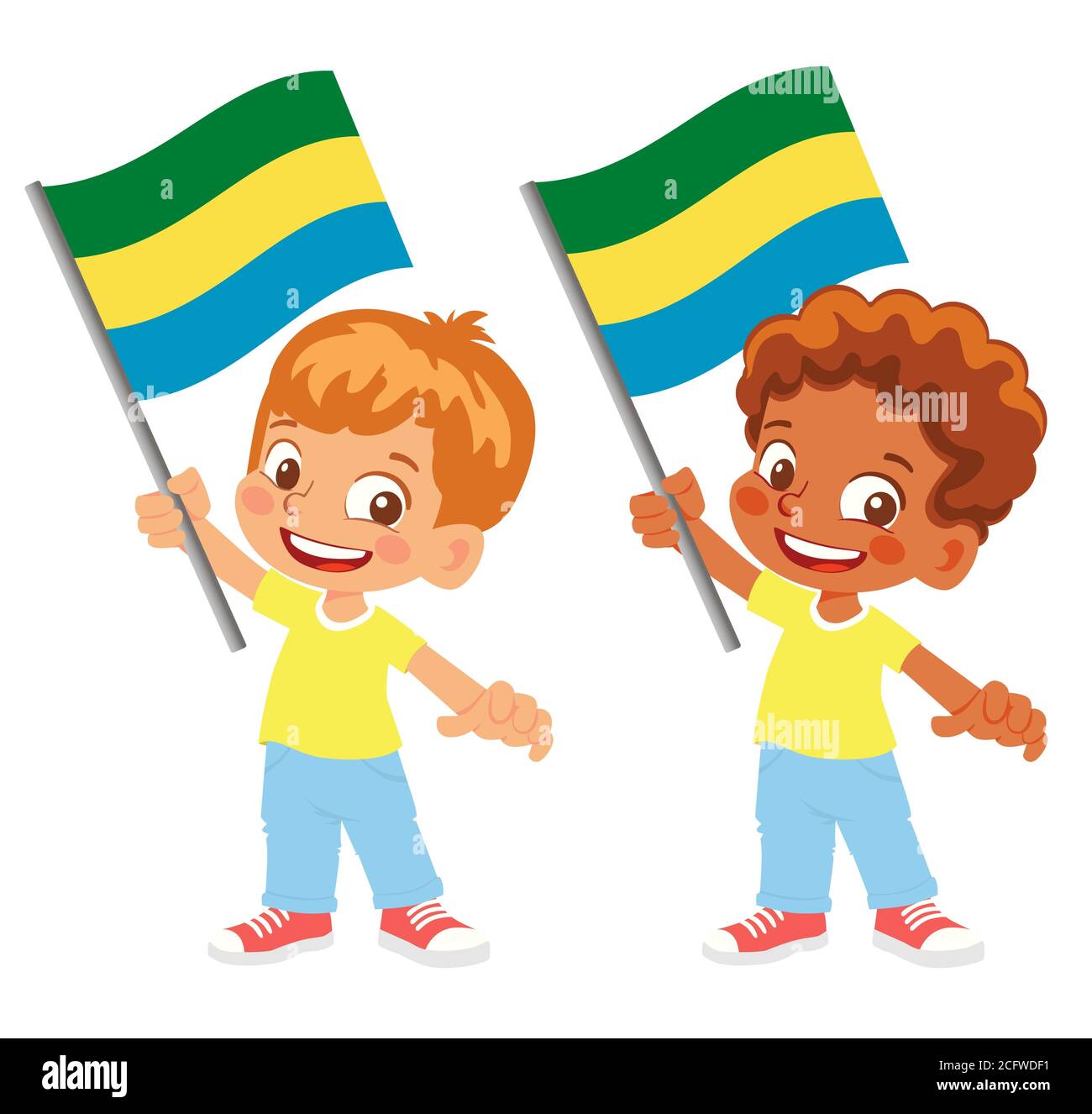 Gabon flag in hand. Children holding flag. National flag of Gabon Stock ...
