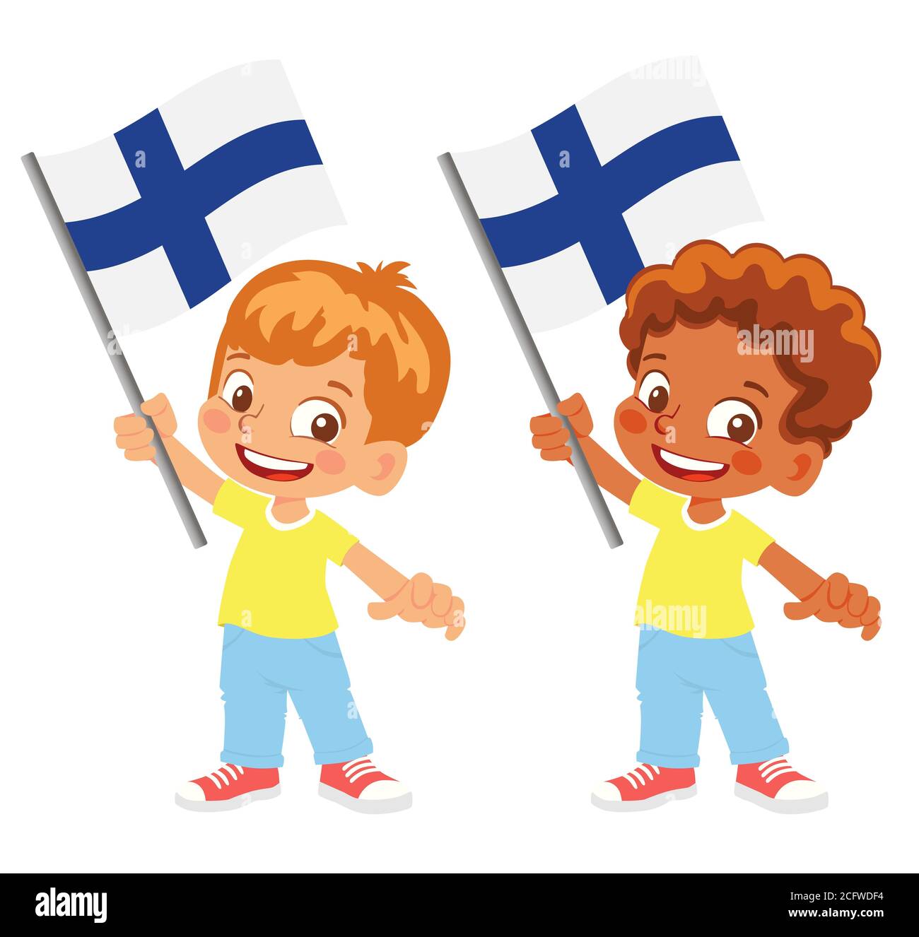Finland flag in hand. Children holding flag. National flag of Finland ...