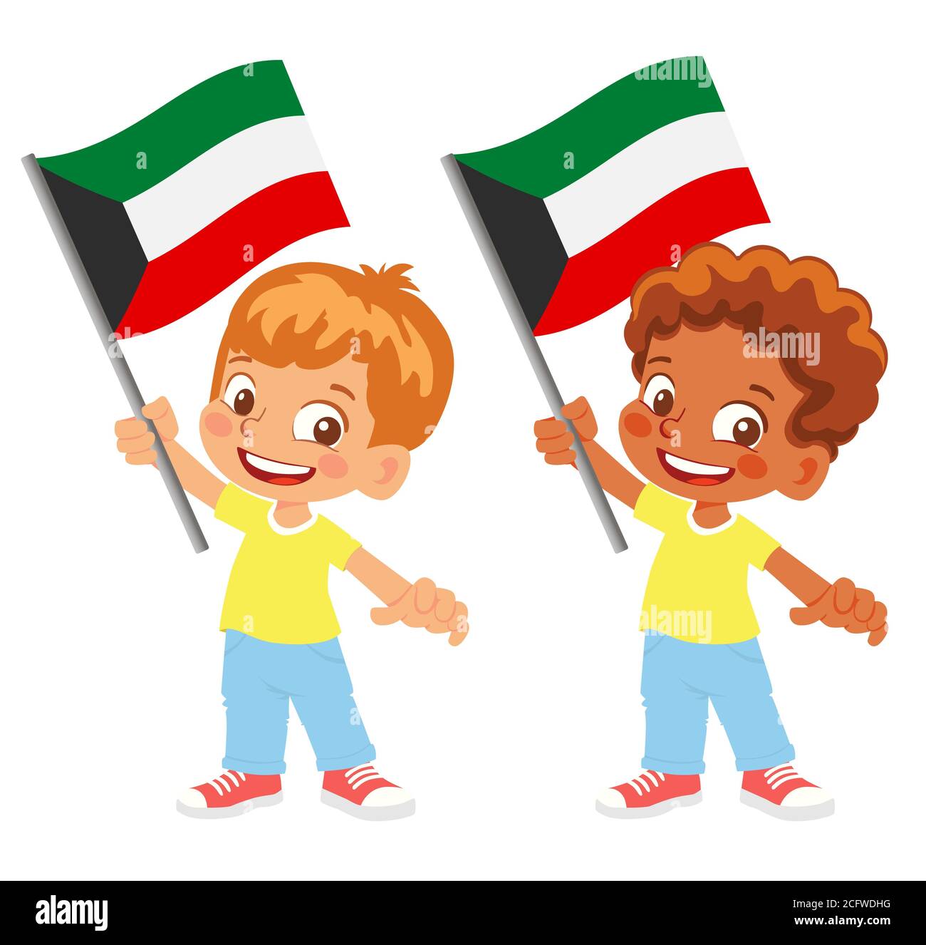 kuwait flag in hand. Children holding flag. National flag of Kuwait ...