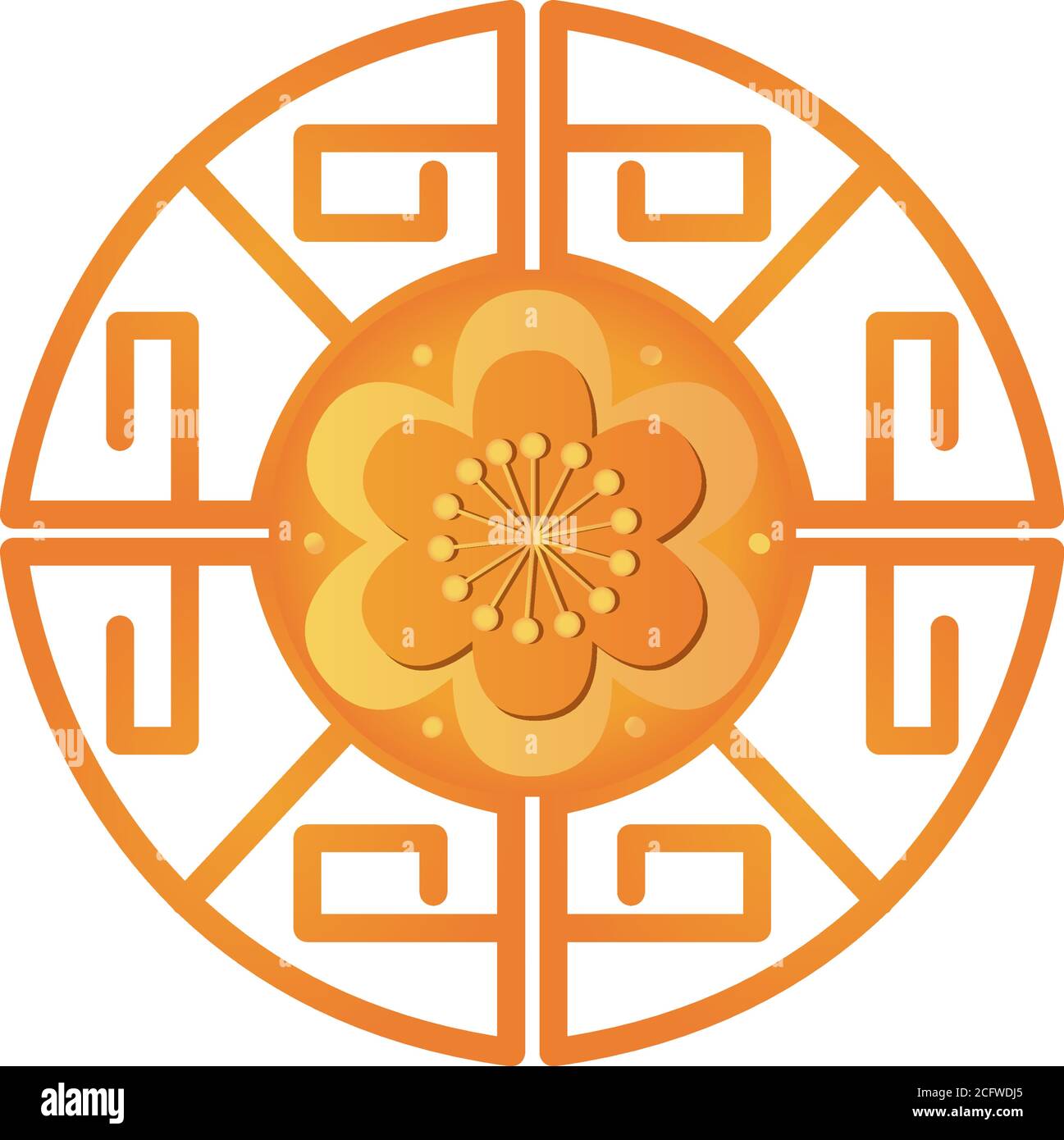 chinese floral charm icon over white background, detailed style, vector ...