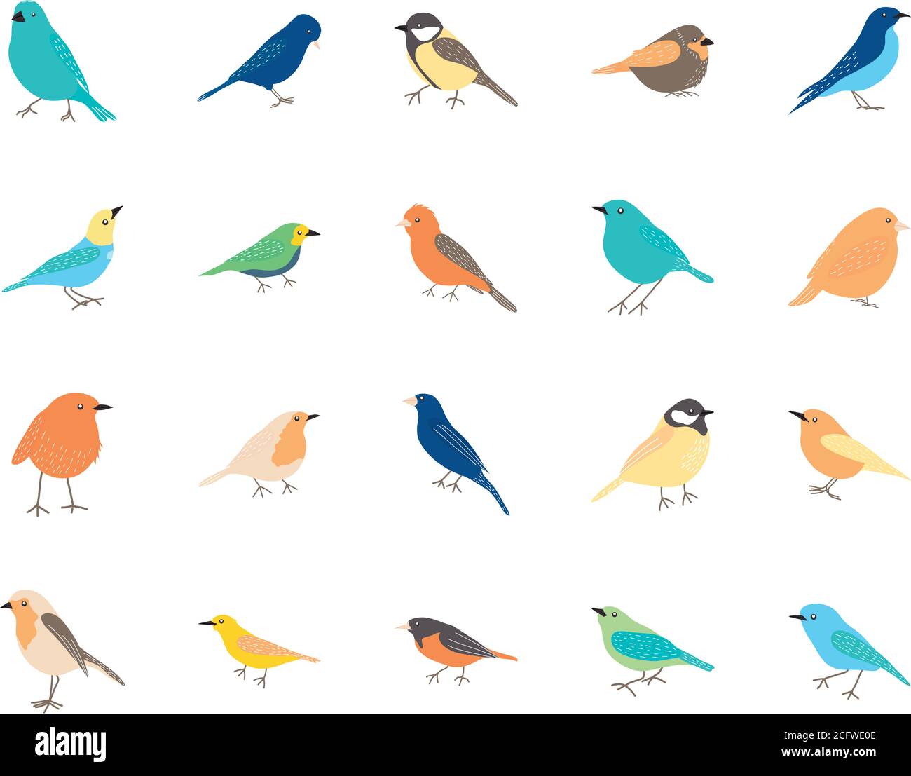 colorful birds icon set over white background, flat style, vector ...