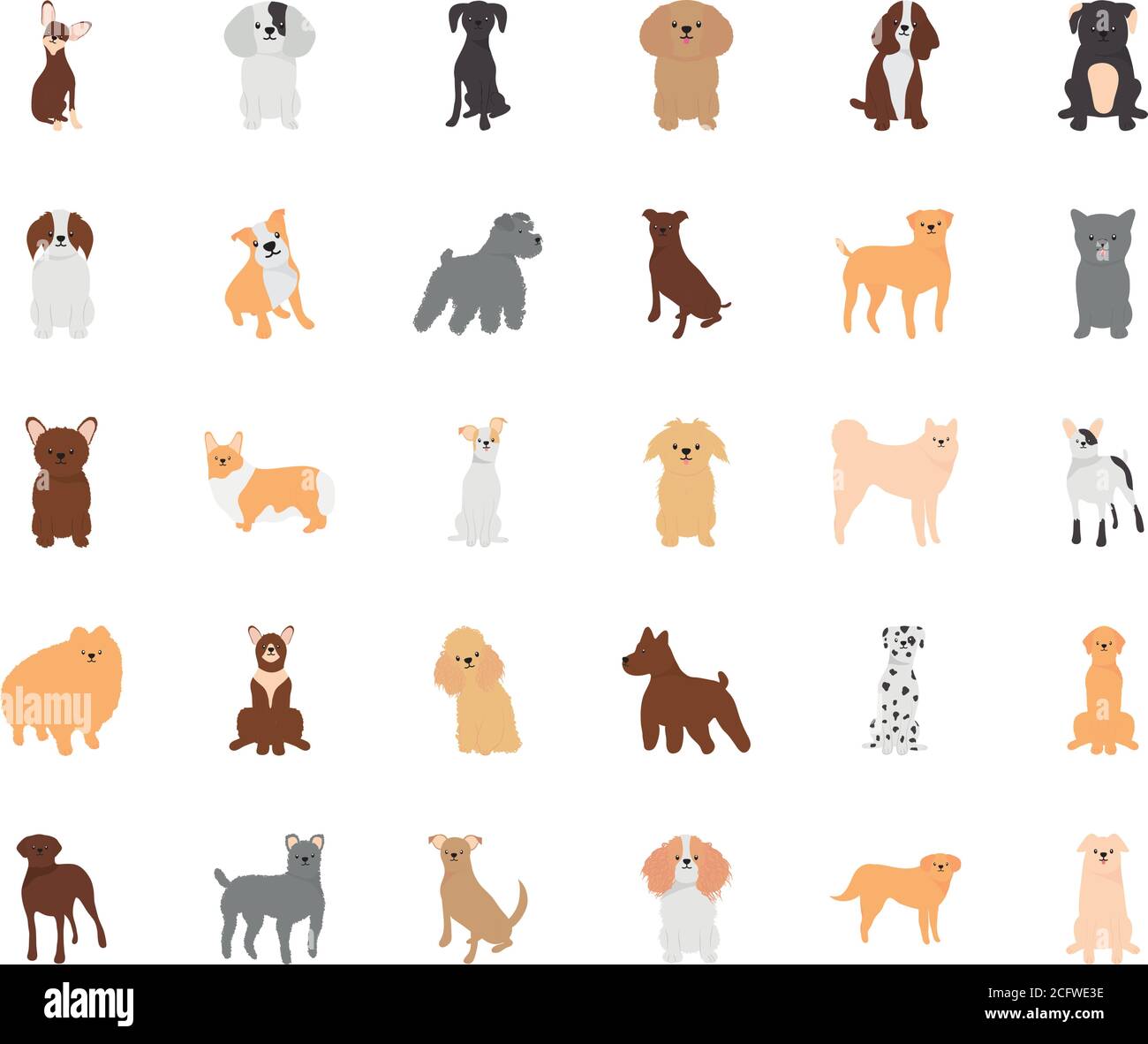 cute dogs icon set over white background, flat style, vector ...