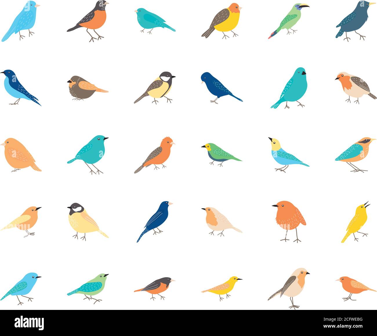 icon set of birds over white background, flat style, vector ...