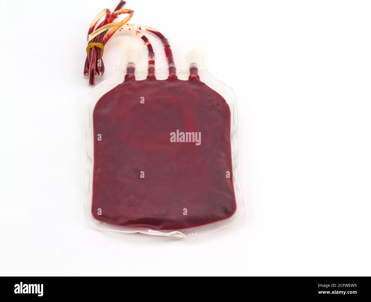 Close up blood bag for patient in blood bank isolated on white ...