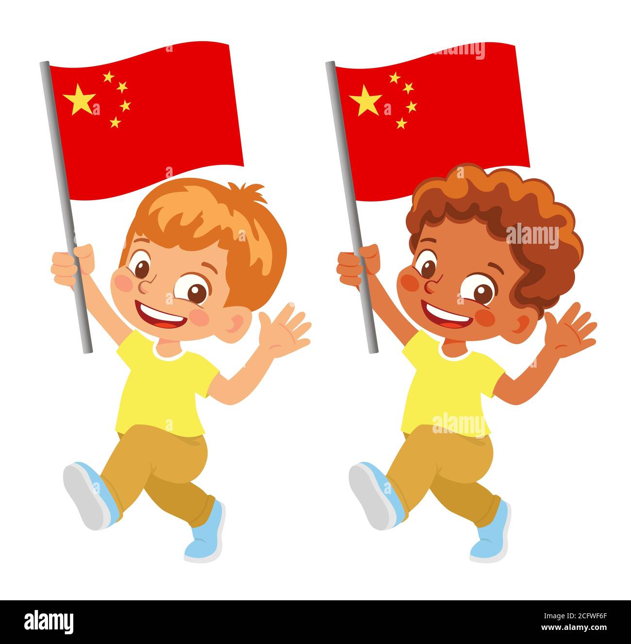 China flag in hand. Children holding flag. National flag of China Stock ...