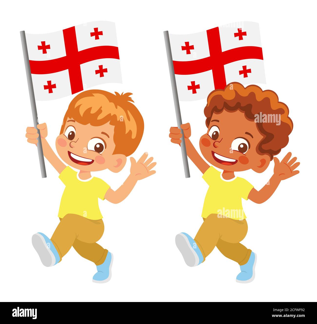 Georgia flag in hand. Children holding flag. National flag of Georgia ...