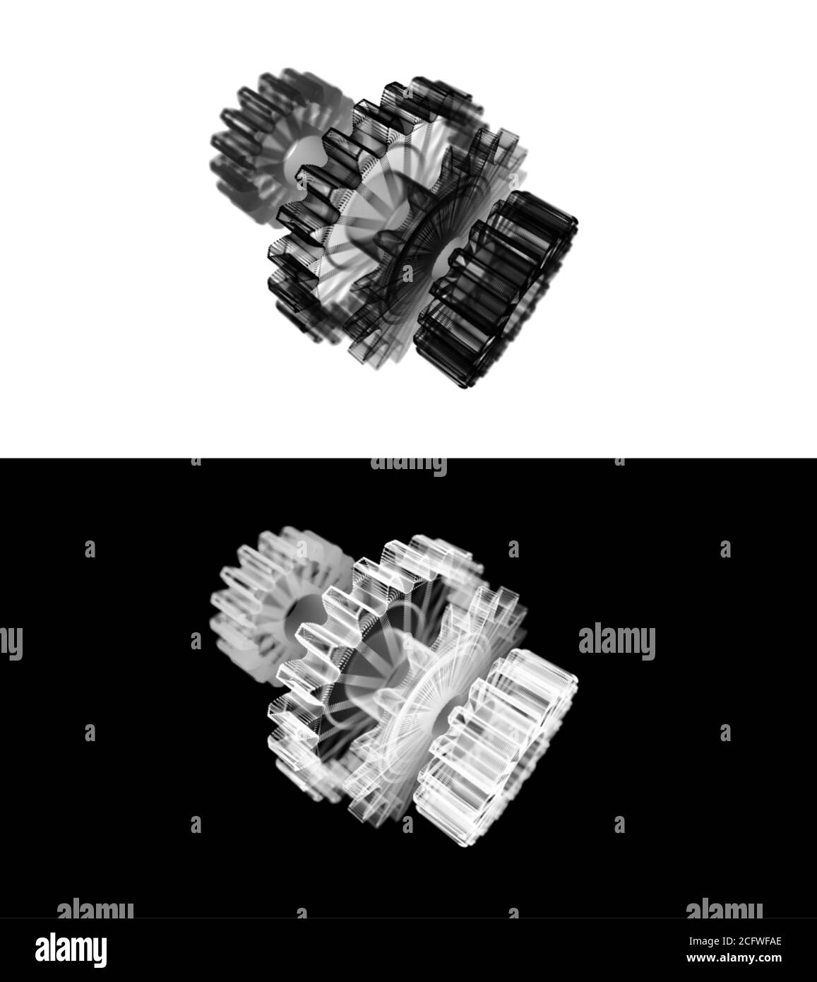 3D Rendering outline set of gear, wireframe a group of gear, for ...