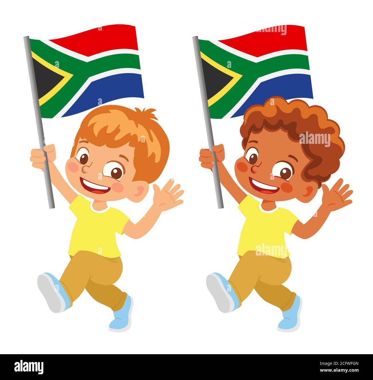 South Africa flag in hand. Children holding flag. National flag of ...