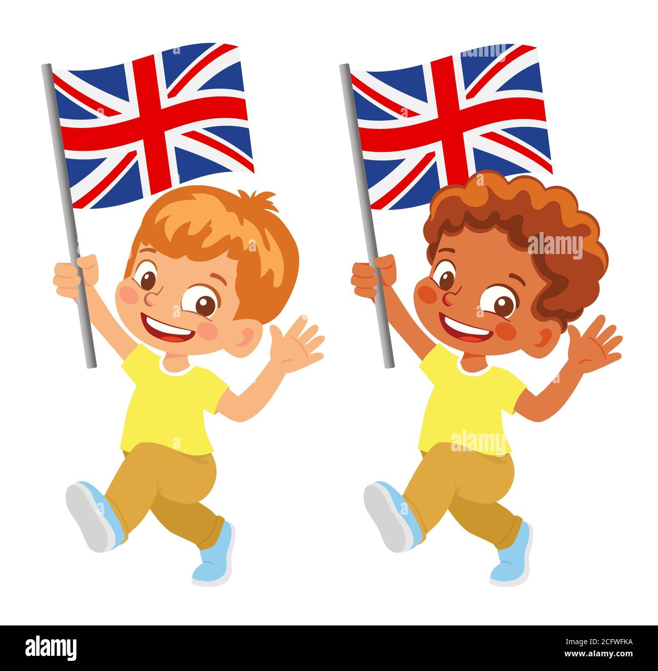 United Kingdom flag in hand. Children holding flag. National flag of ...