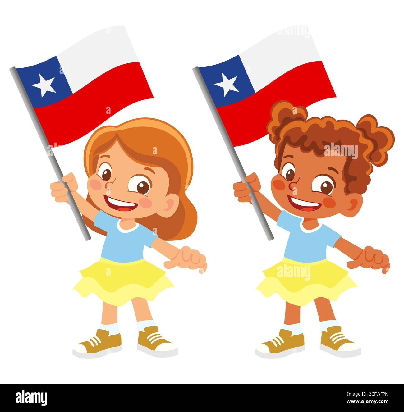 Chile flag in hand. Children holding flag. National flag of Chile Stock ...