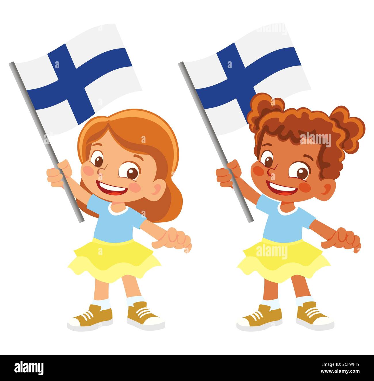 Finland flag in hand. Children holding flag. National flag of Finland ...