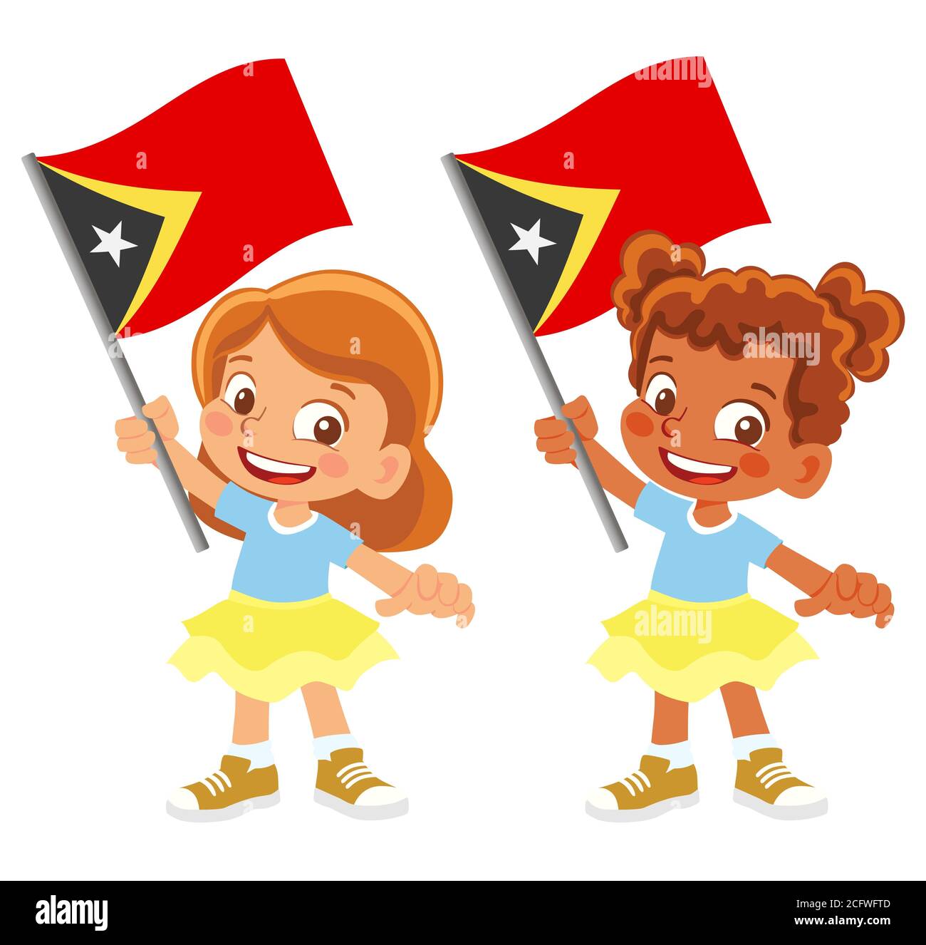East Timor flag in hand. Children holding flag. National flag of East ...