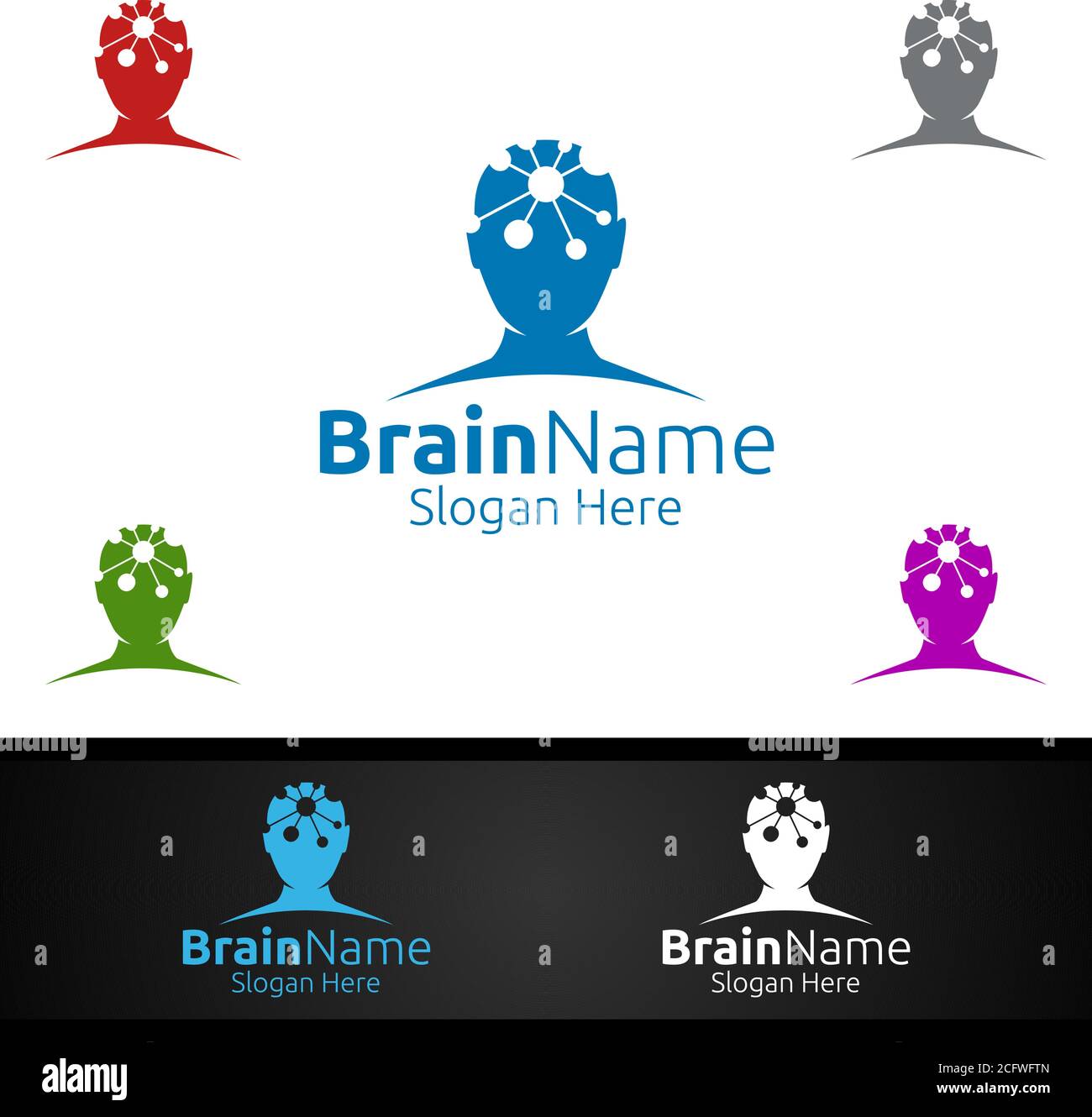 Human Brain Technology Logo with Think Idea Concept Vector Design Stock ...