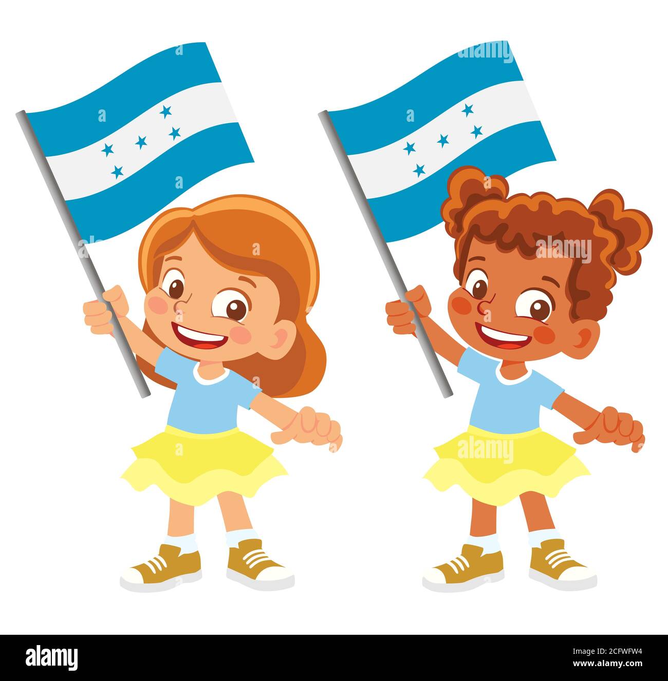 Honduras flag in hand. Children holding flag. National flag of Honduras ...
