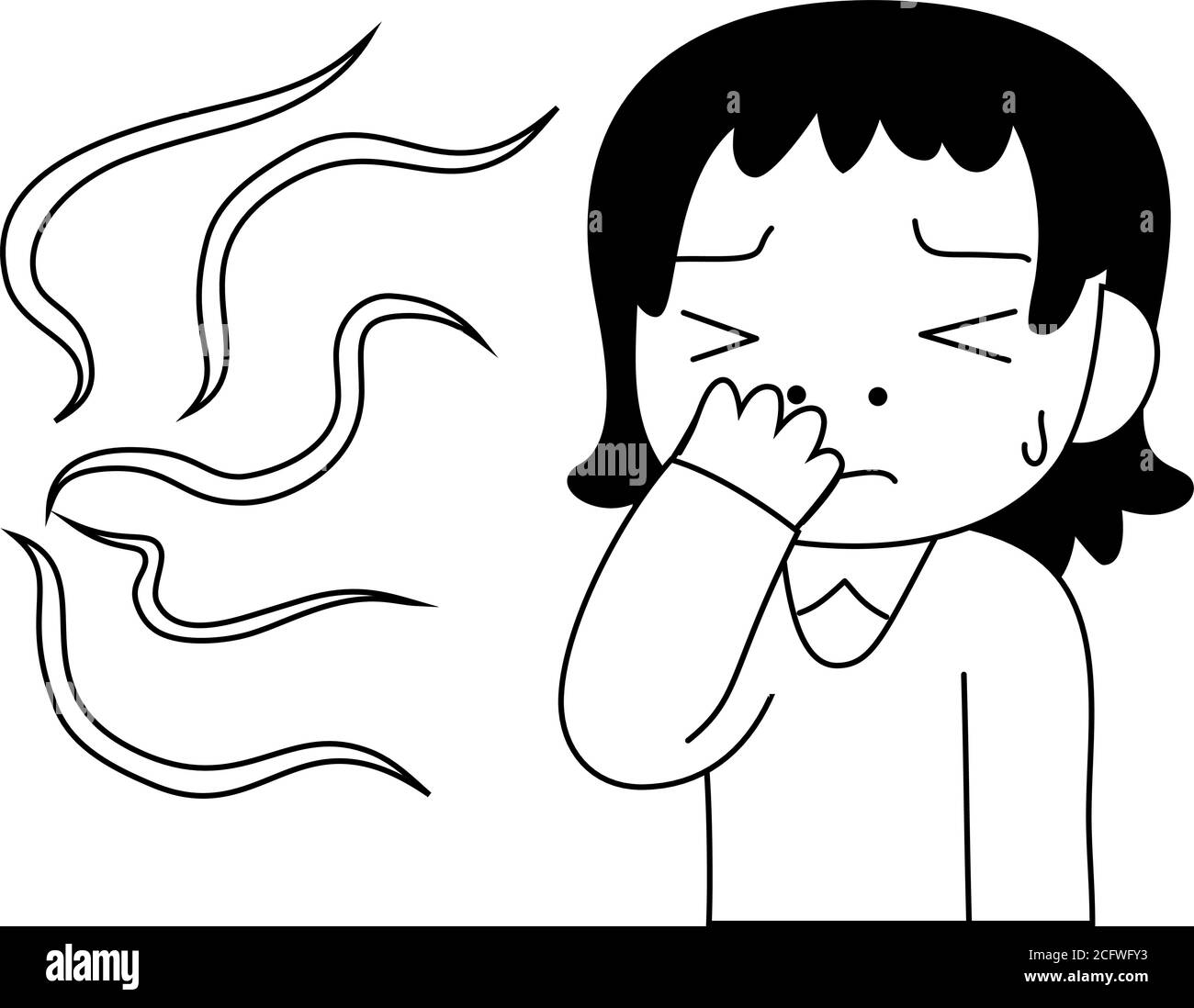 This is a illustration of Woman troubled in stinking smell outline ...
