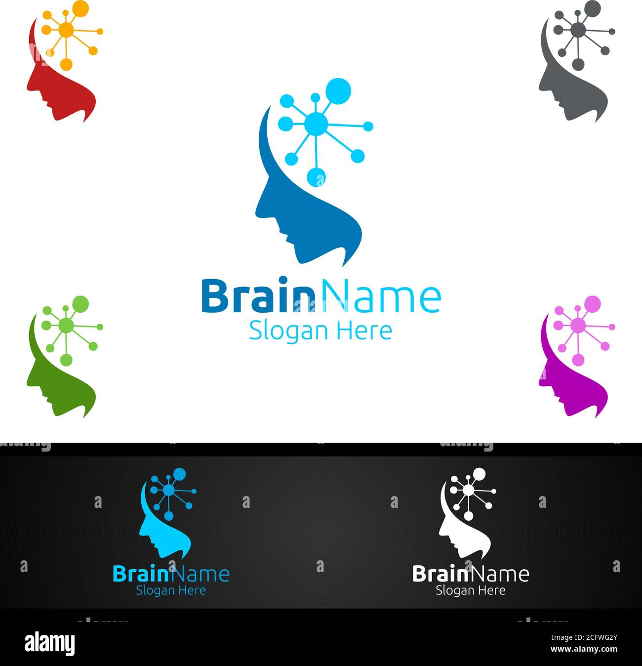 Human Brain Technology Logo with Think Idea Concept Vector Design Stock ...