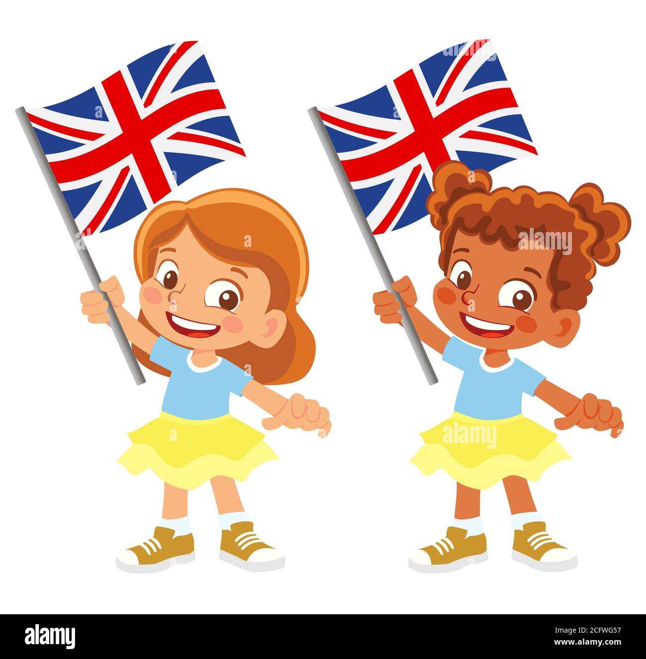 United Kingdom flag in hand. Children holding flag. National flag of ...