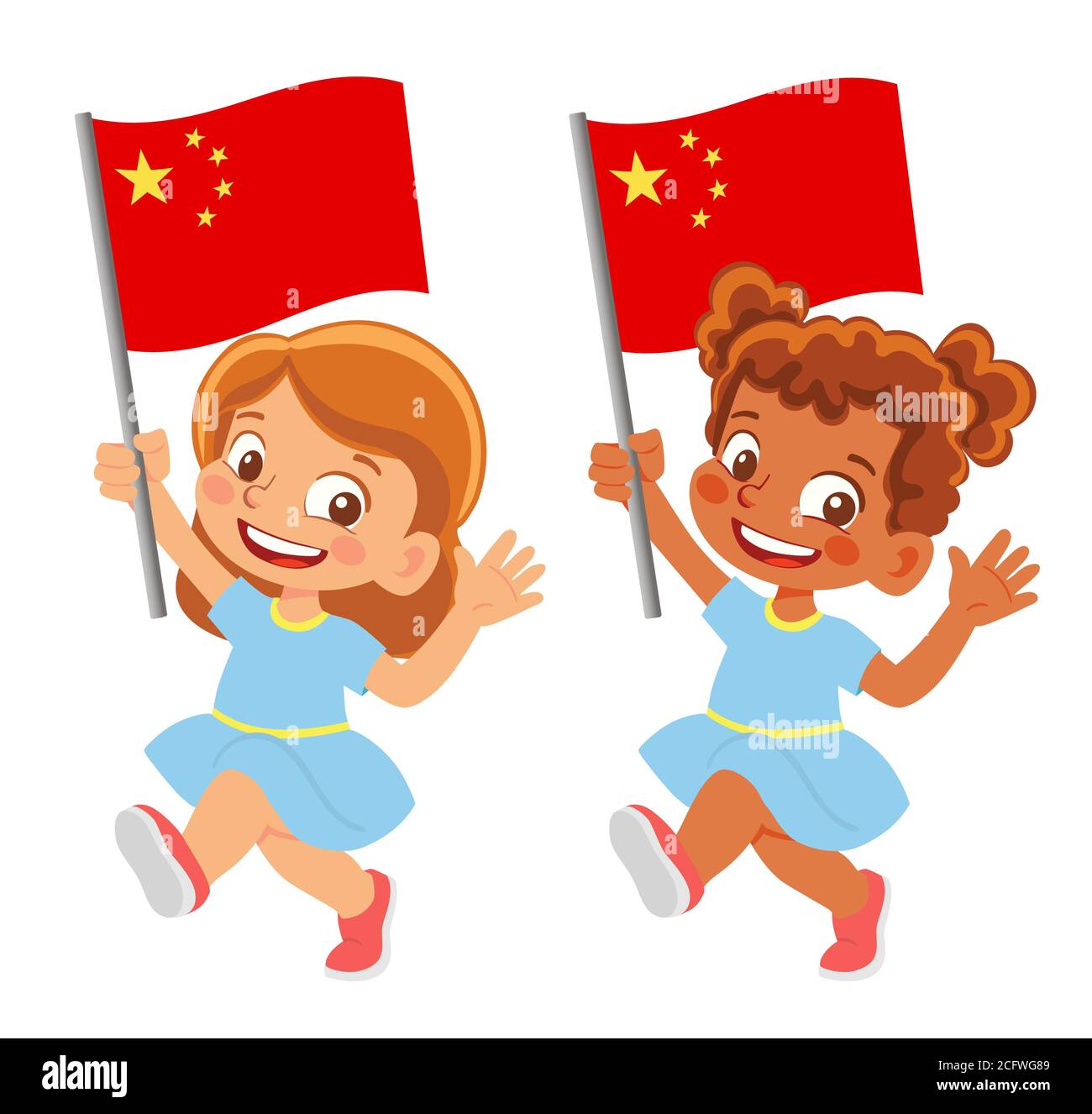 China flag in hand. Children holding flag. National flag of China Stock ...