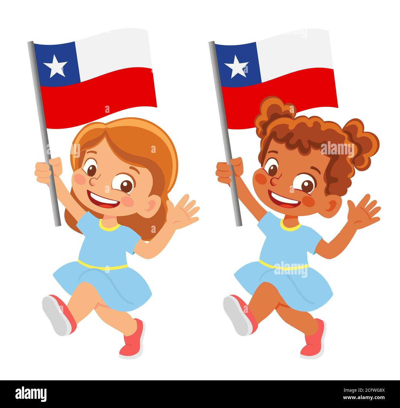 Chile flag in hand. Children holding flag. National flag of Chile Stock ...