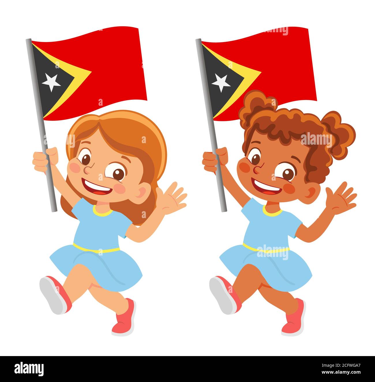 East Timor flag in hand. Children holding flag. National flag of East ...