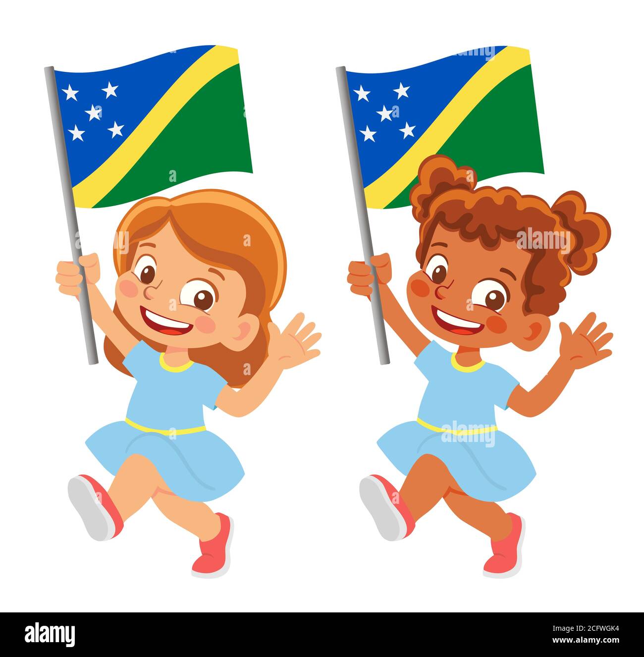 Solomon Islands flag in hand. Children holding flag. National flag of ...