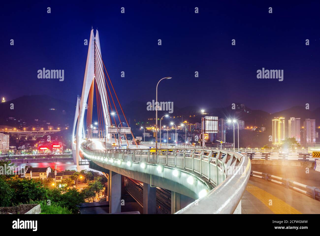 Night view of modern bridge in Chongqing, China Stock Photo - Alamy