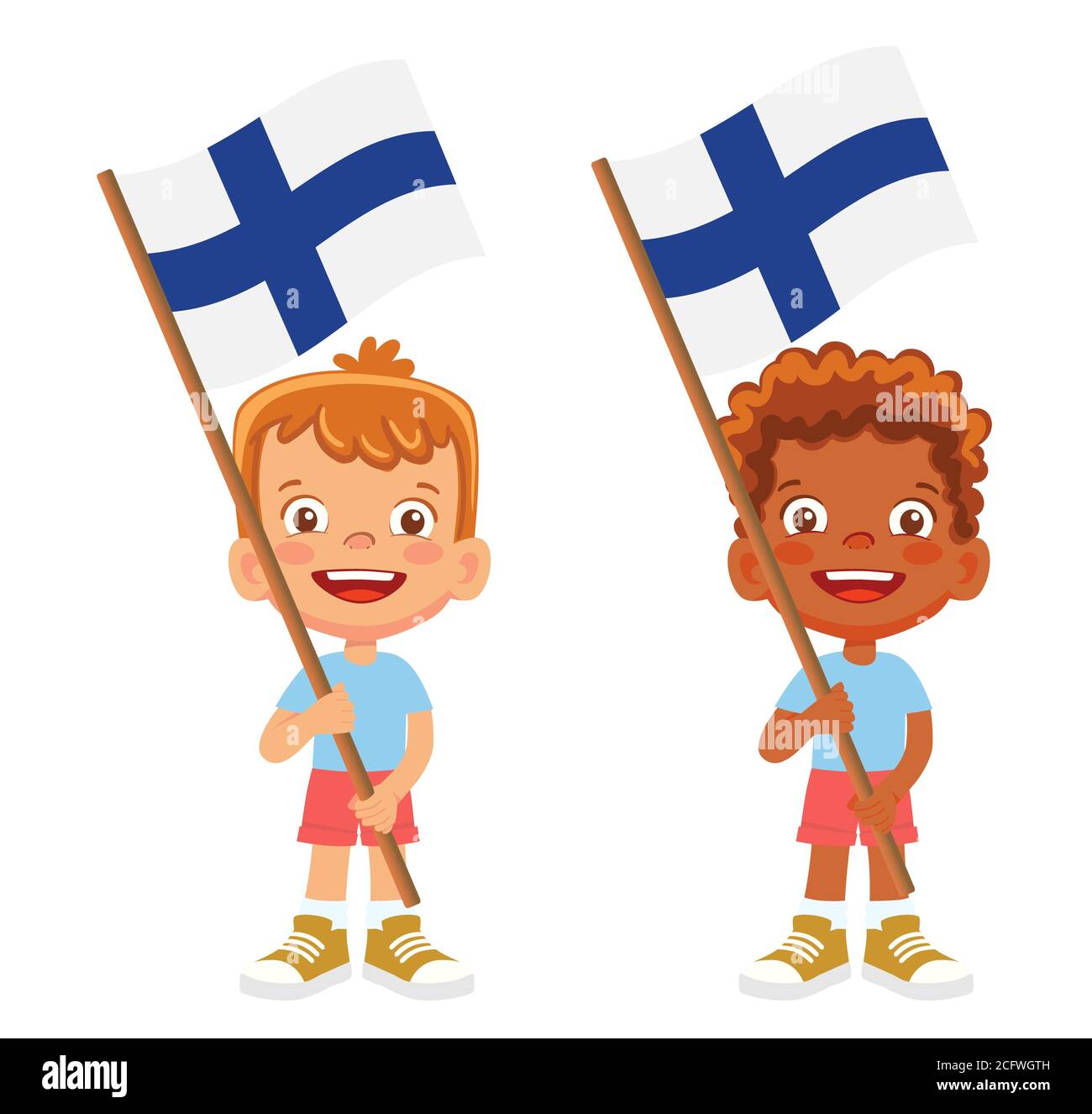 Finland flag in hand. Children holding flag. National flag of Finland ...