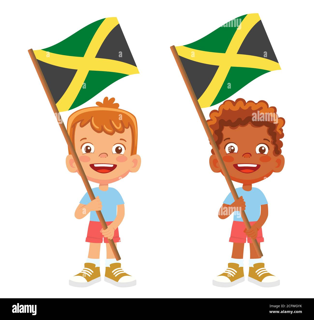 Jamaica flag in hand. Children holding flag. National flag of Jamaica ...