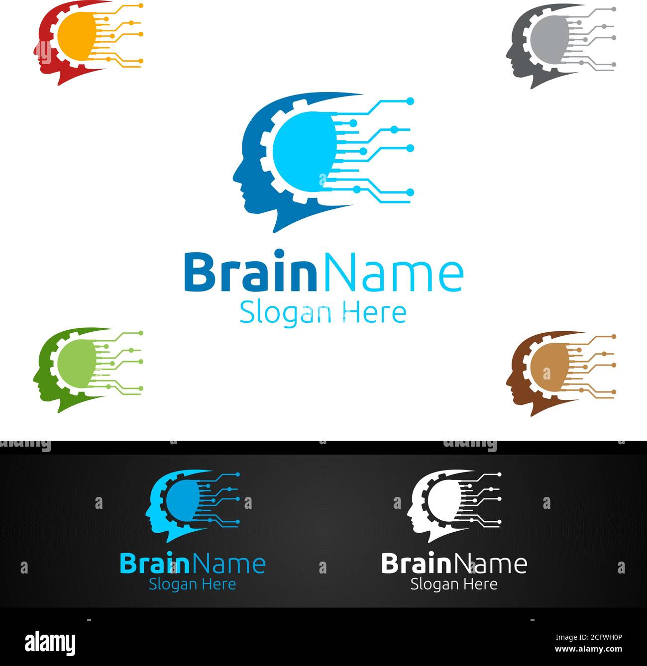 Human Brain Technology Logo with Think Idea Concept Vector Design Stock ...