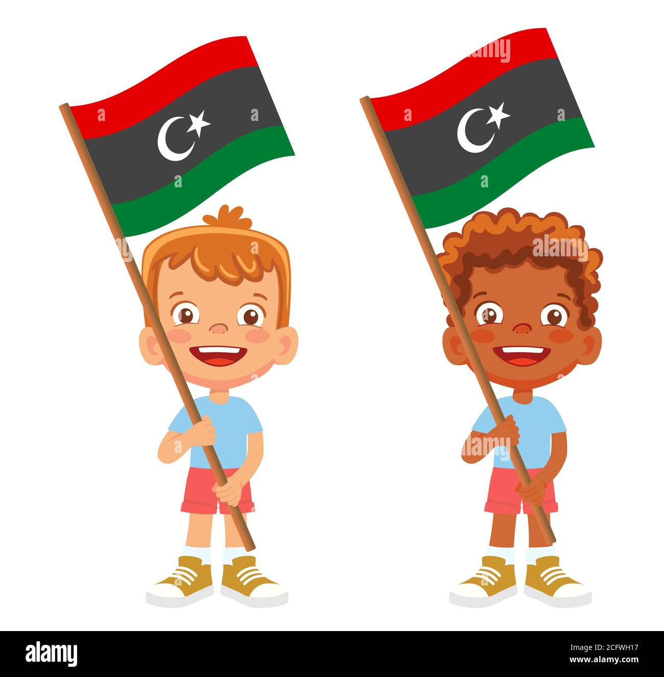 libya flag in hand. Children holding flag. National flag of libya Stock ...