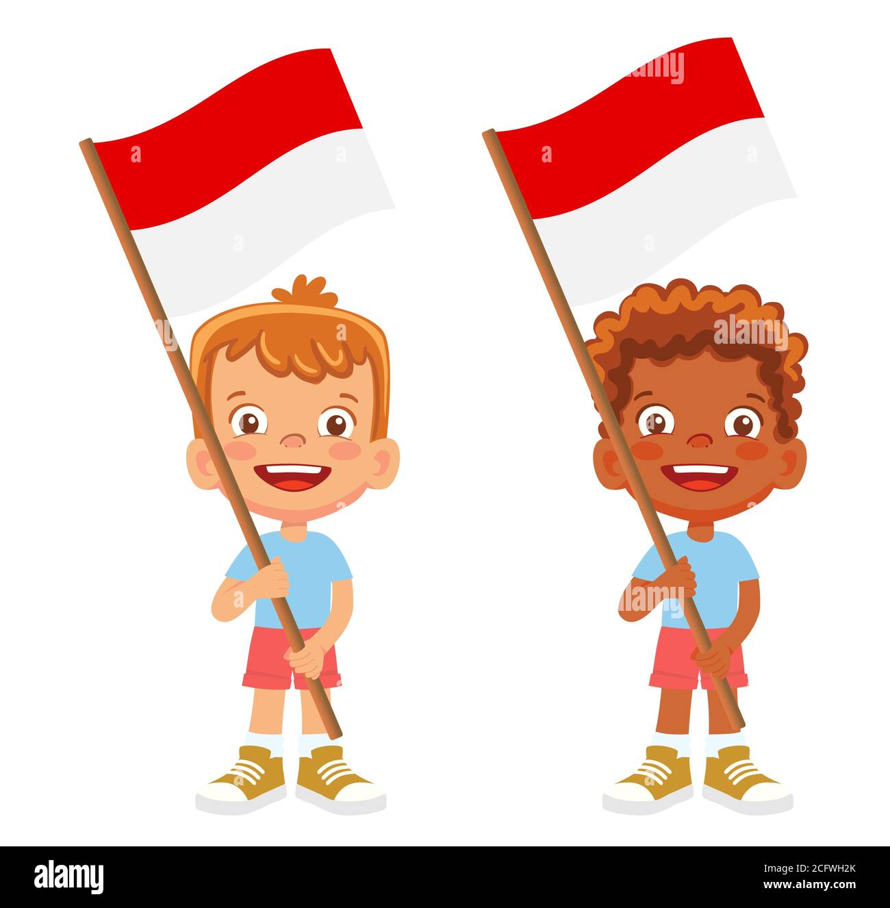 Monaco flag in hand. Children holding flag. National flag of Monaco ...