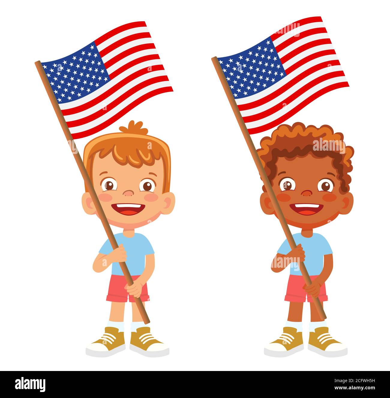 United States of America flag in hand. Children holding flag. National ...