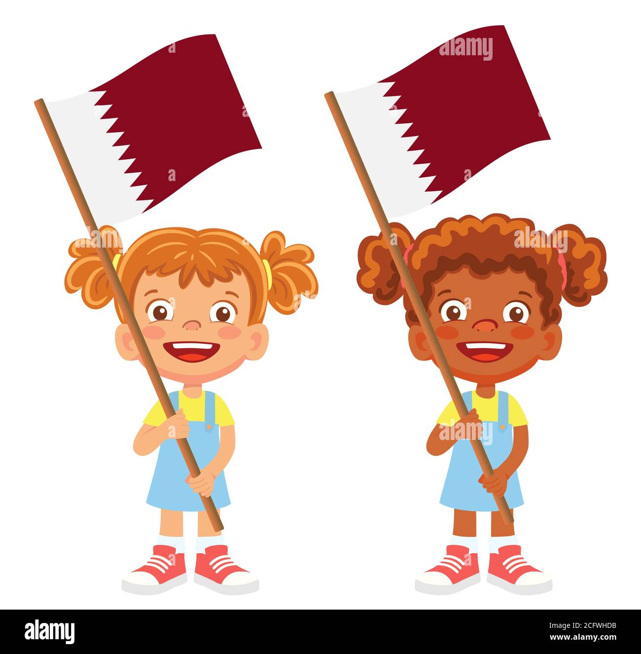 Qatar flag in hand. Children holding flag. National flag of Qatar Stock ...