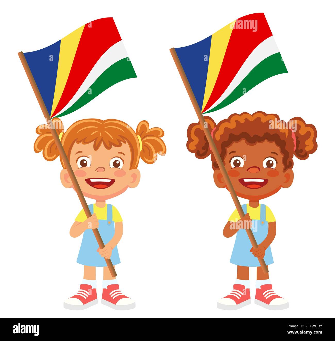 Seychelles flag in hand. Children holding flag. National flag of ...