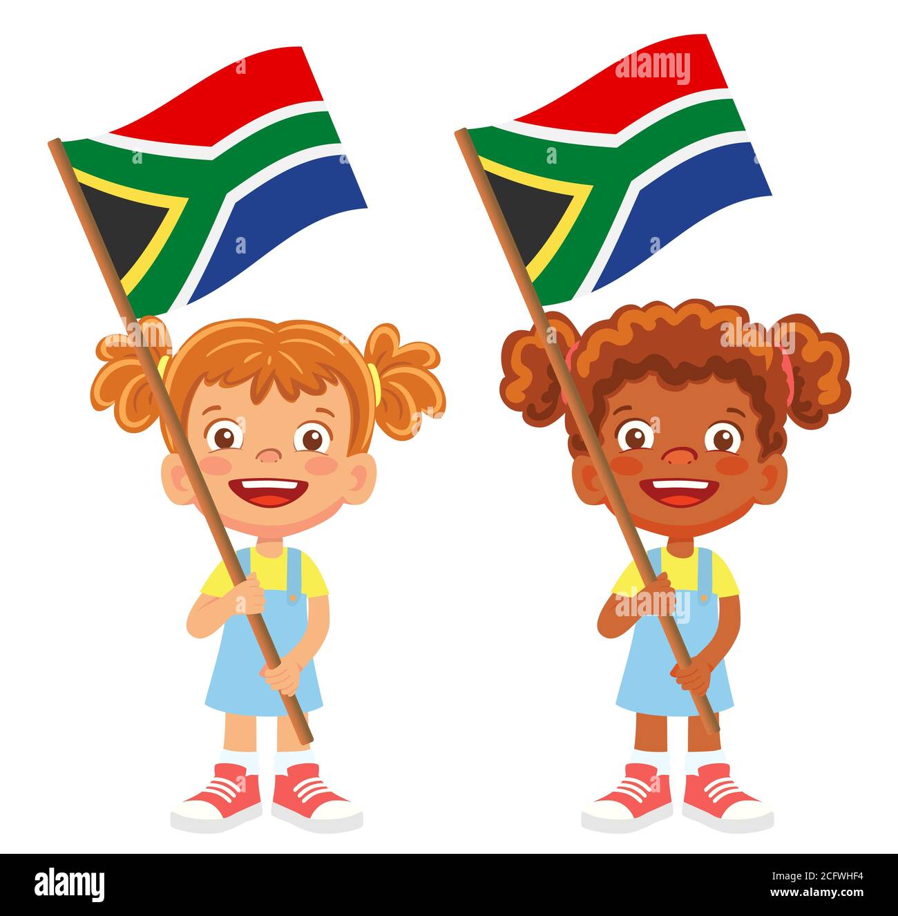 South Africa flag in hand. Children holding flag. National flag of ...