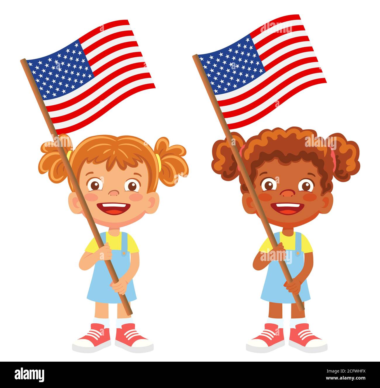 United States of America flag in hand. Children holding flag. National ...