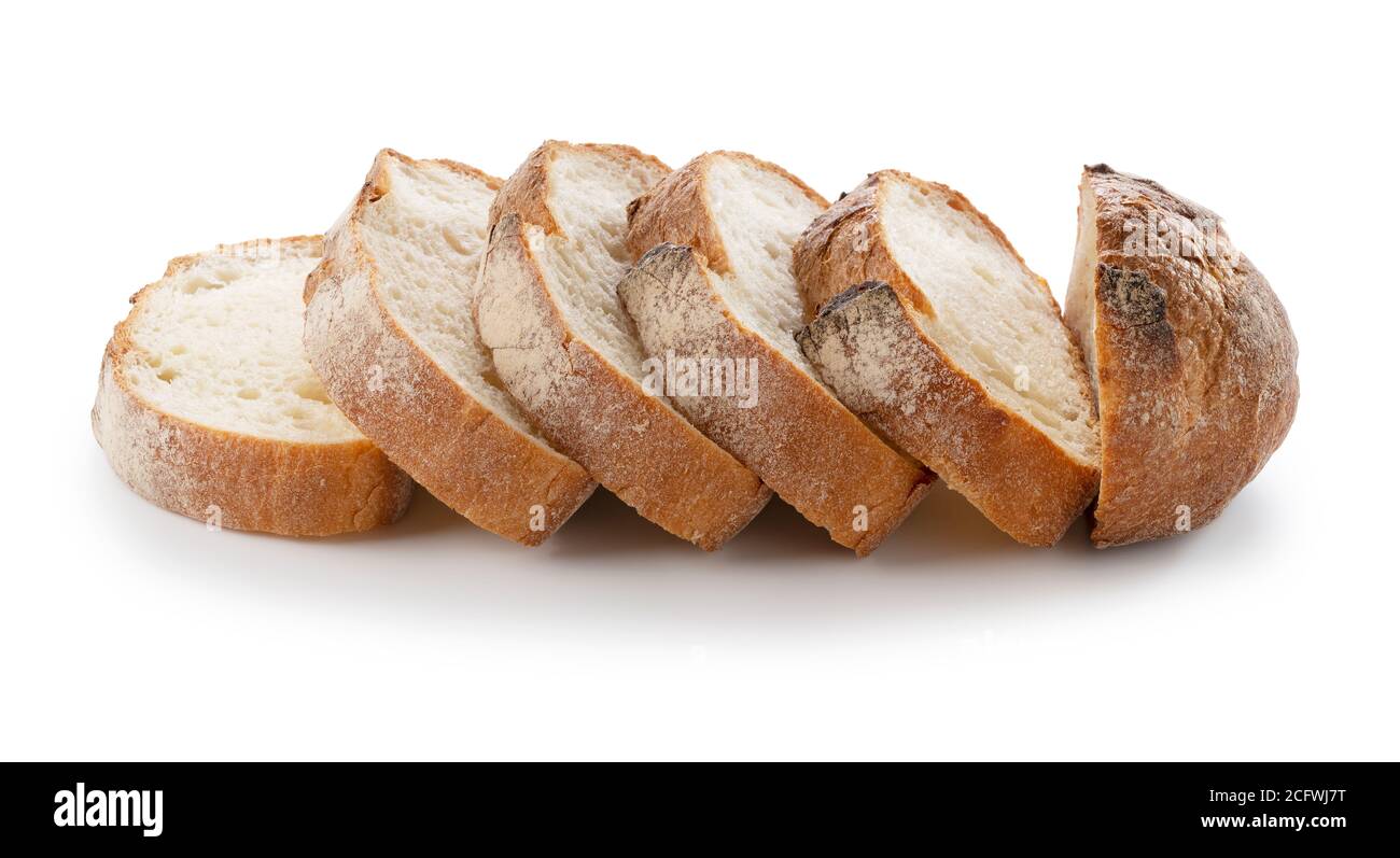 Sliced hard bread placed on a white background, photographed from the ...