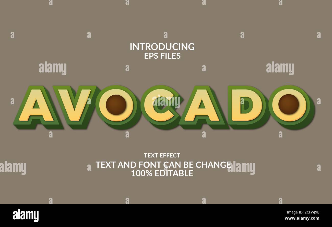 3d avocado fruit editable font and text effect style. green color with ...