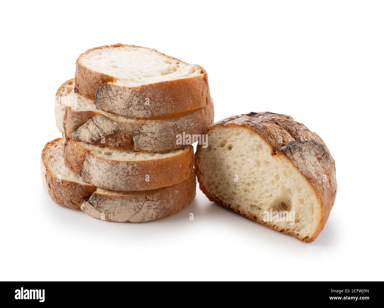 Sliced hard bread placed on a white background Stock Photo - Alamy