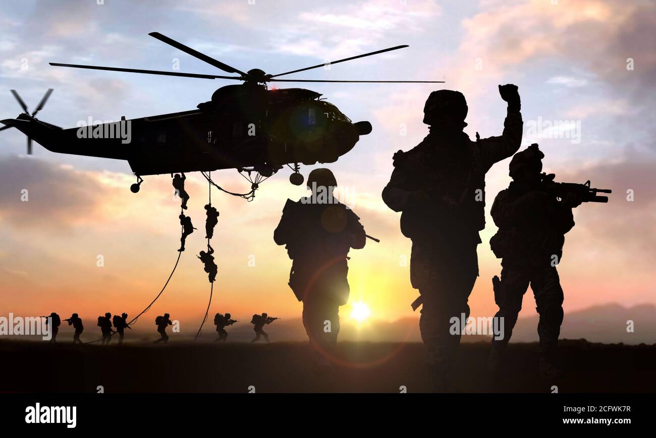 Silhouette military operation sunset hi-res stock photography and ...