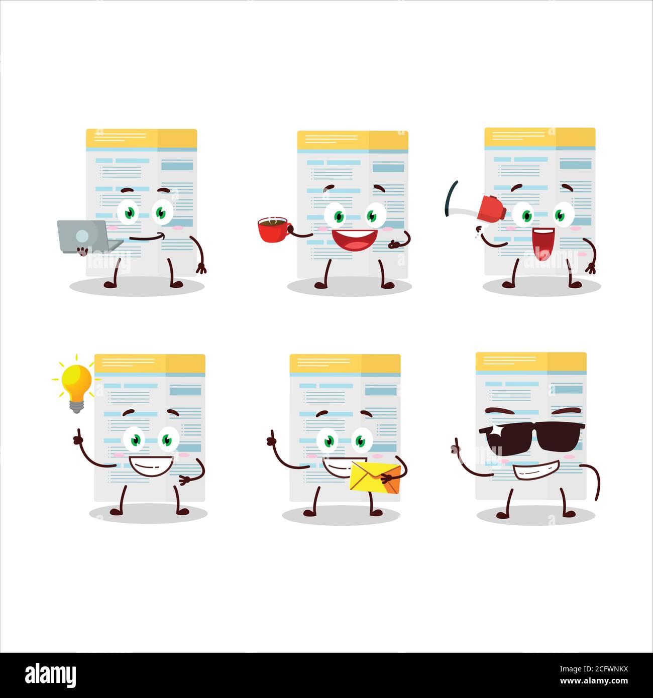 Filling form cartoon character with various types of business emoticons ...