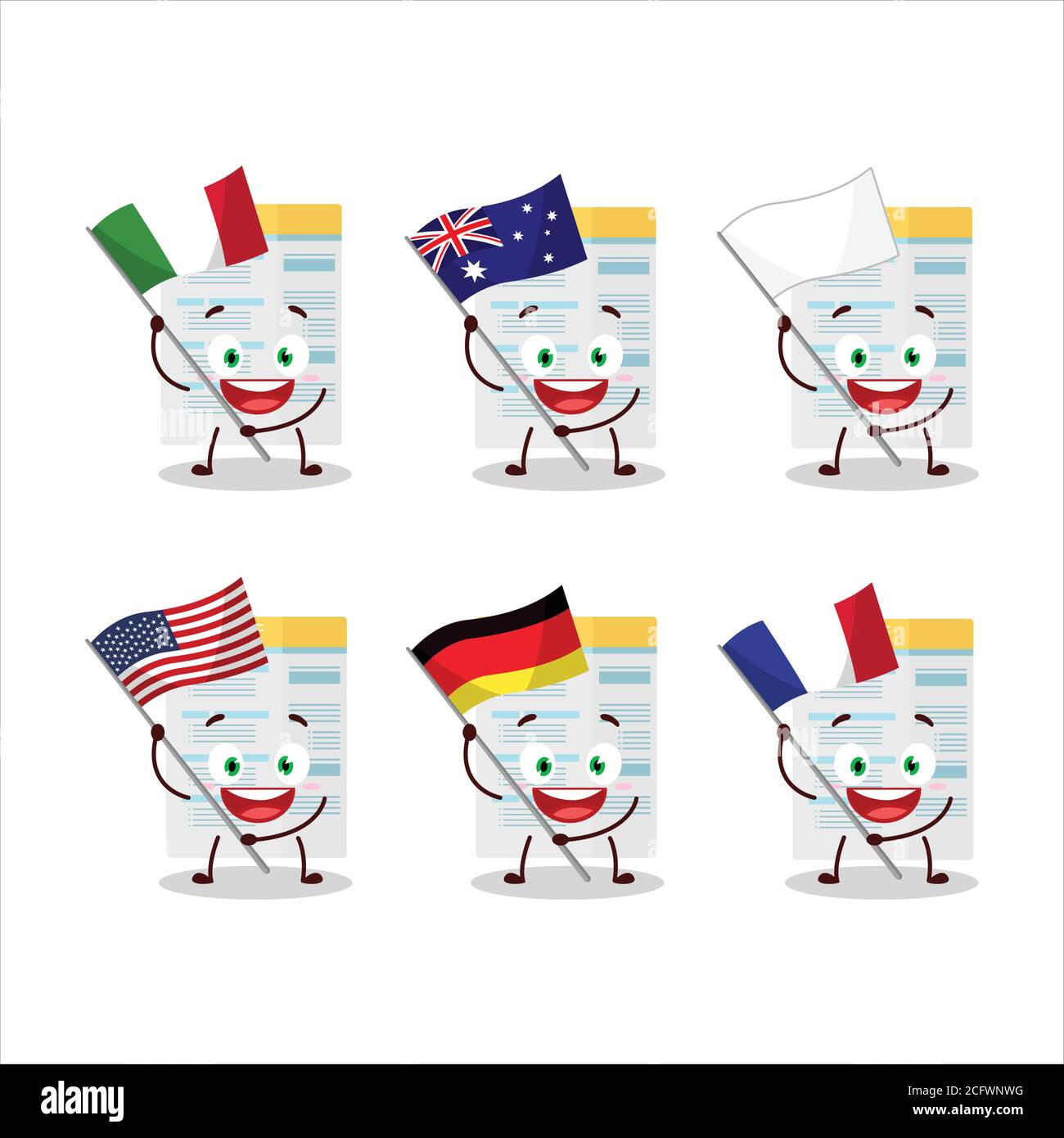 Filling form cartoon character bring the flags of various countries ...