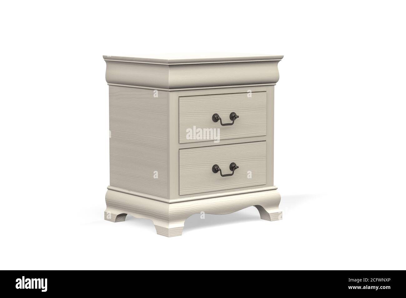 Stylish elegant bedside table in light wood isolated on a white ...
