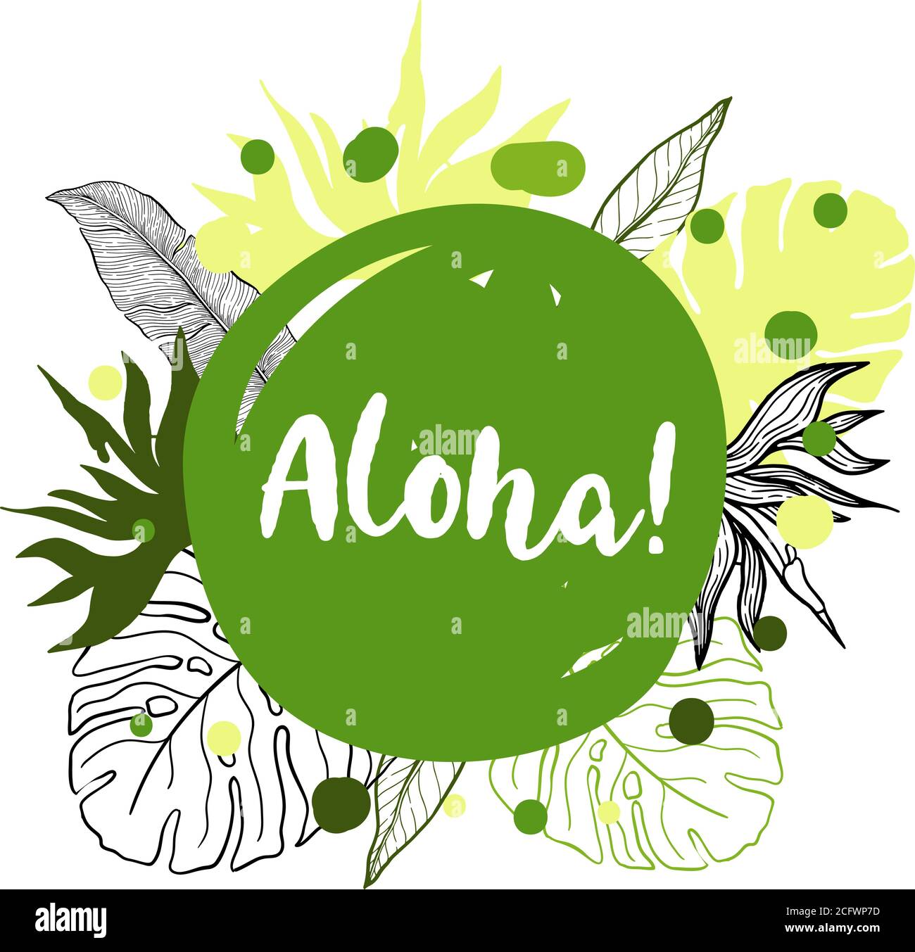 Tropical plant nature set text speech.Line art hand drawn set. Palm ...