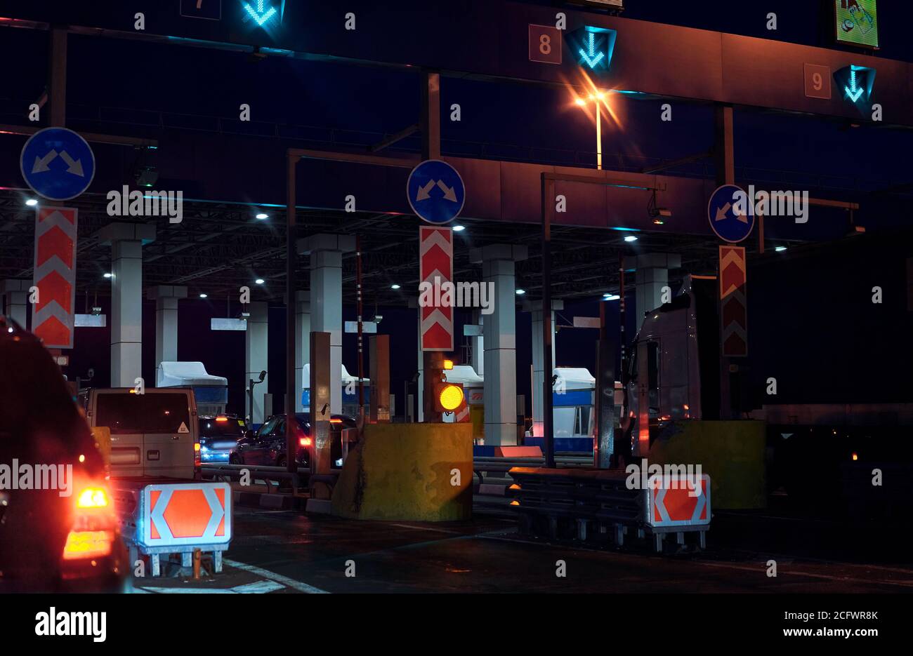 Car traffic transportation on multiple lanes highway road and toll ...